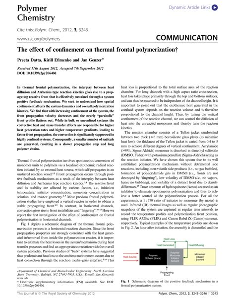 Pdf The Effect Of Confinement On Thermal Frontal Polymerization