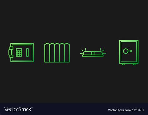 Set Line Flasher Siren Safe Garden Fence Wooden Vector Image
