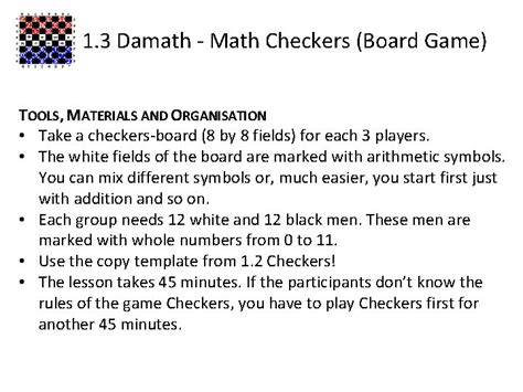 1 3 Damath Math Checkers Board Game Requirements