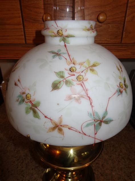 Antique Mt Washington Glass Satin Finish Shade With Brass Rayo Lamp