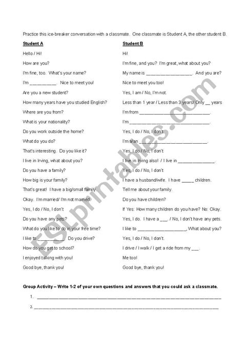 First Day Of Class Intro Questions And Answers Esl Worksheet By