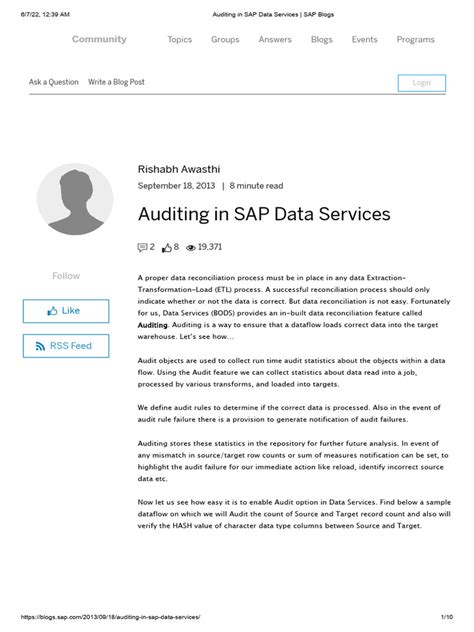 Auditing In Sap Data Services Sap Blogs Pdf Data Type Databases