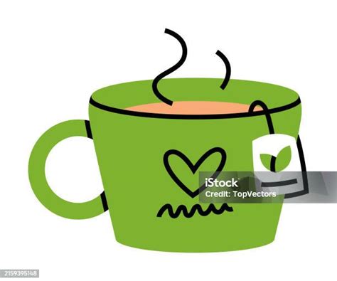 향기로운 차 양조 와 티백 에서 세라믹 컵 와 뜨거운 음료 벡터 일러스트 개념에 대한 스톡 벡터 아트 및 기타 이미지 개념 그릇 녹색 Istock