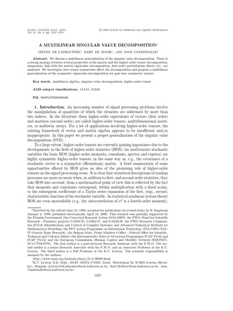 De Lathauwer 2000 A Multilinear Singular Value Decomposition