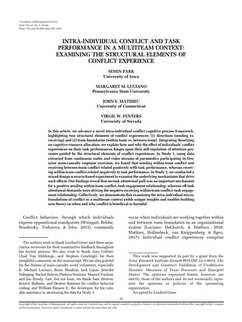 2、intra Individual Conflict And Task Performance In A Multiteam Context Examining The
