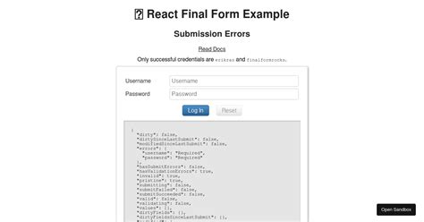 🏁 React Final Form Submission Errors Example Forked Codesandbox
