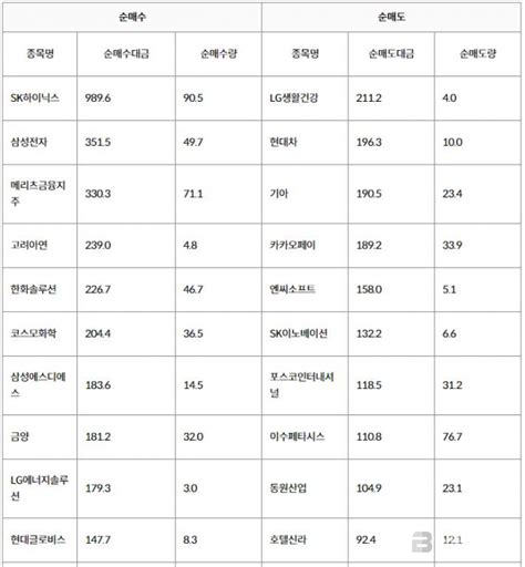 코스피 기관 순매수도 상위 10종목8일sk하이닉스 삼성전자 메리츠금융지주