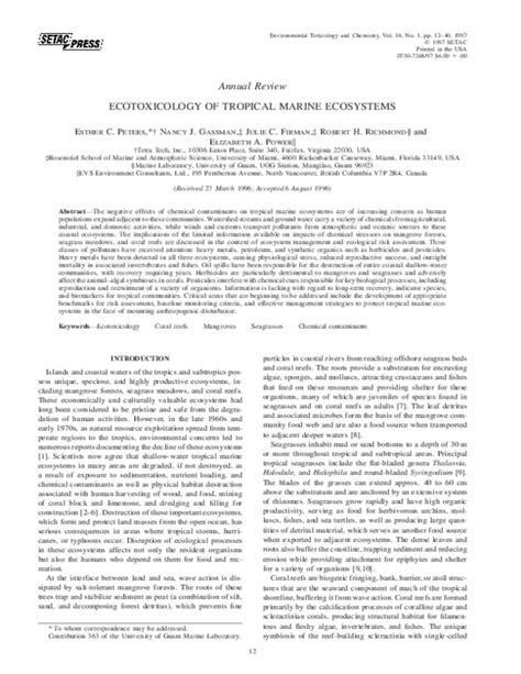 Pdf Ecotoxicology Of Tropical Marine Ecosystems