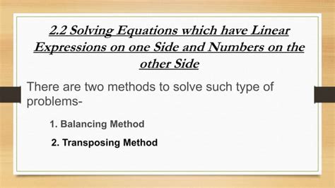 Linear Equation In One Variable PPTX Physics Science
