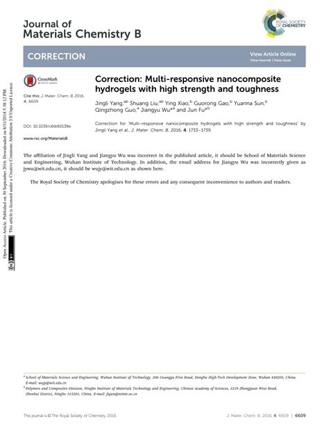 Pdf Correction Multi Responsive Nanocomposite Hydrogels With High