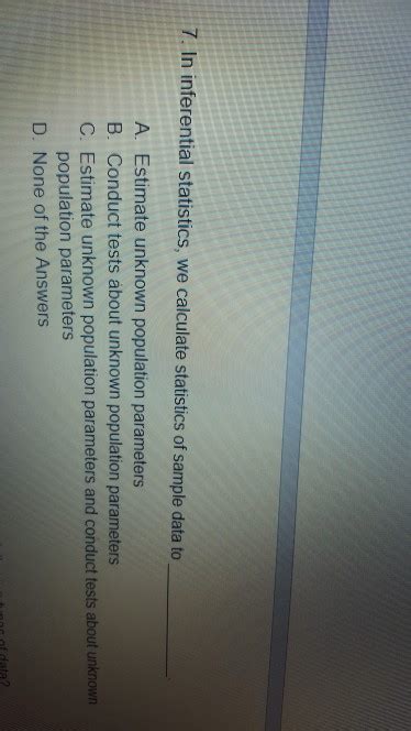 Solved In Inferential Statistics We Calculate Statistics Chegg