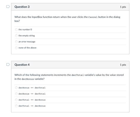 Solved Question 3 1 Pts What Does The Inputbox Function
