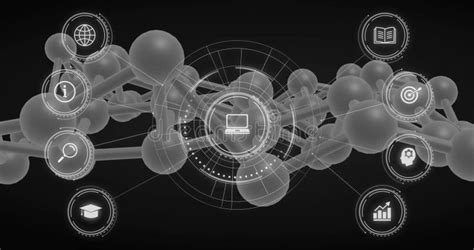 Animation Of Application Icon In Circles Over Connected Circles Against