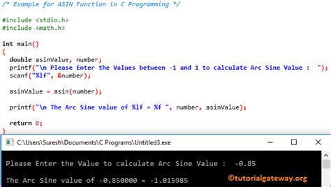 ASIN Function In C Programming