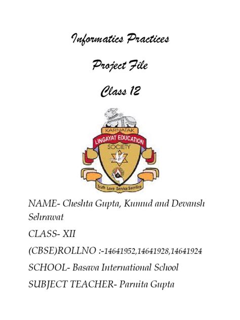 Informatics Practices File As Per Cbse Pdf Computer Programming