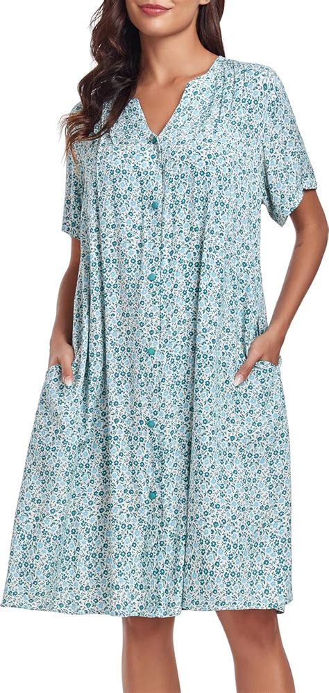 Yozly House Dress Women Cotton Duster Robe Short Sleeve Housecoat