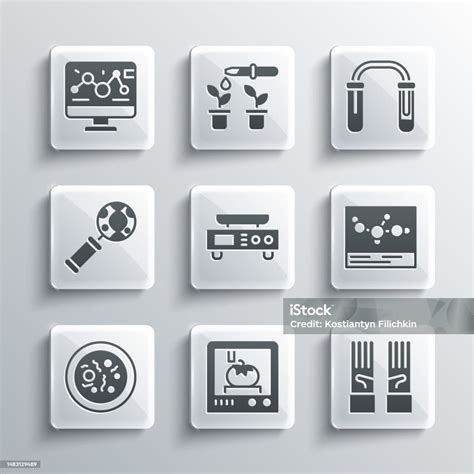 3d 프린팅 기술 화학식 전자 저울 박테리아가 있는 페트리 접시 Dna 연구 검색 유전 공학 수정 및 시험관 및 플라스크 아이콘을 설정합니다 벡터 Dna에 대한 스톡 벡터