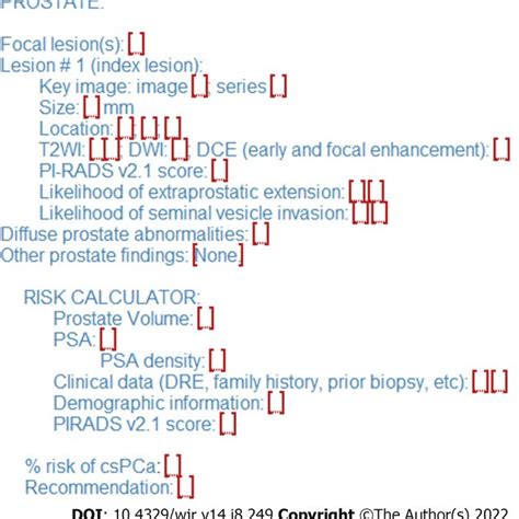 Sample Structured Report For Prostate Lesion Reporting With Integrated Sample Structured Report For Prostate Lesion Reporting With Integrated