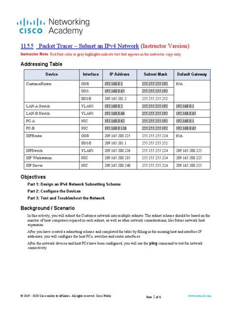 1155 Packet Tracer Subnet An Ipv4 Network Pdf Ip Address