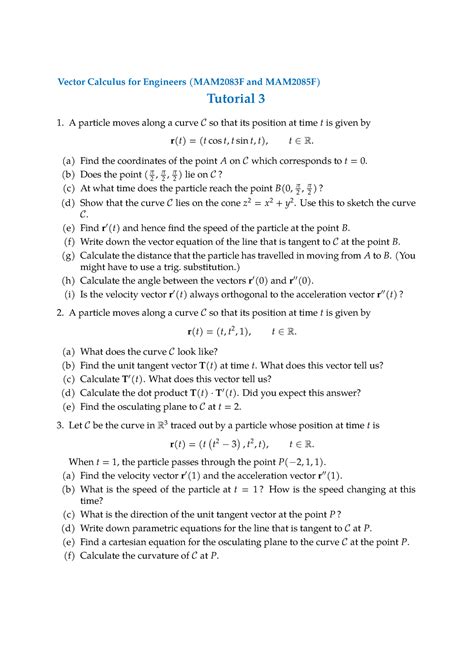 tut03 tutorial 3 practices vector functions vector calculus for