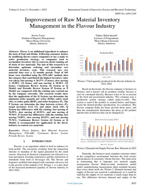 Improvement Of Raw Material Inventory Management In The Flavour Industry Pdf Inventory Demand