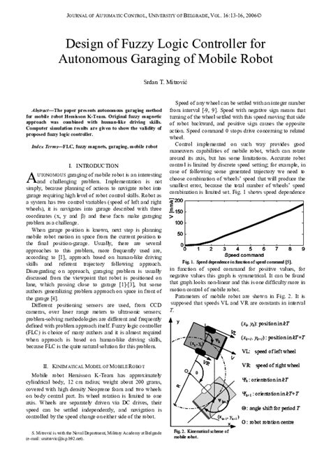 pdf design of fuzzy logic controller for autonomous garaging of
