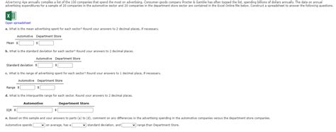 Solved Open Spreadsheet A What Is The Mean Advertising