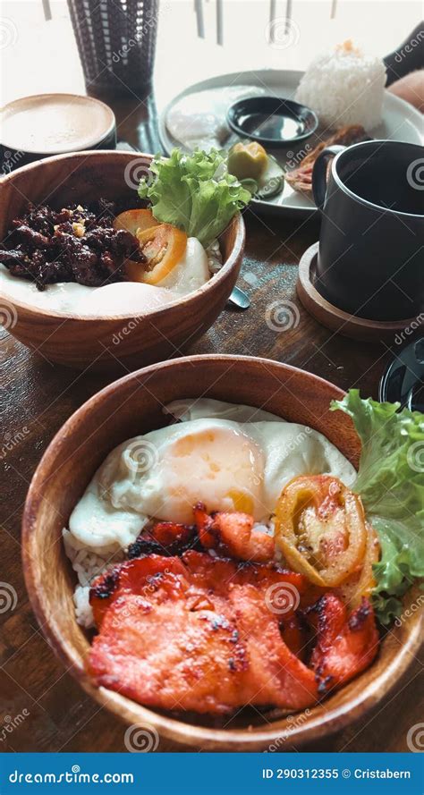 Overhead View Of Tocilog And Tapsilog For Breakfast Stock Image Image