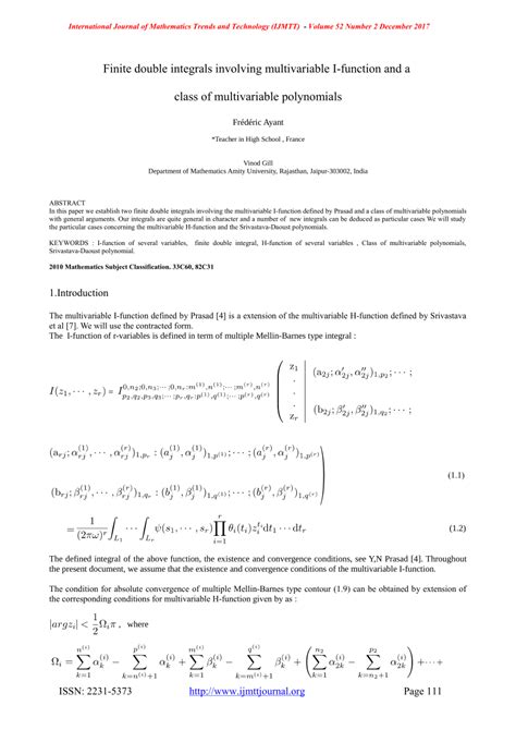 pdf finite double integrals involving multivariable i function and a