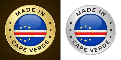 카보 베르데에서 제작 벡터 그래픽 둥근 금색과 은색 라벨 배지 엠블럼 카보 베르데의 국기와 카보 베르데에서 만든 텍스트가 있습니다 흰색과 어두운 배경에 고립됨 3차원 형태에