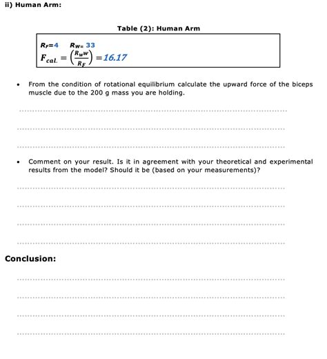 solved data calculations and results class 3 levers