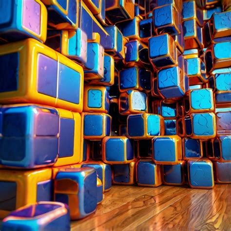 Futuristic Abstract Cubic Array In Red And Blue Premium Ai Generated Image