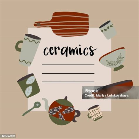 도자기 또는 도자기 배너 만화 색상 벡터 테두리 디자인 메뉴 요리 책 카드 포스터 프레임 흰색 배경에 격리된 그림입니다 벡터에