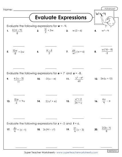 Evaluating Algebraic Expressions Worksheet Pdf Evaluating Expressions