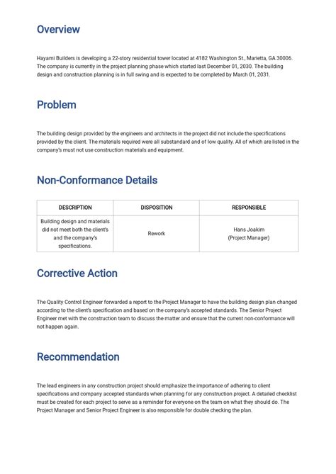 Blank Non Conformance Report Template [free Pdf] Word Apple Pages