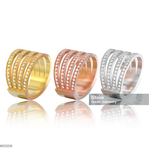 3d 그림 3 다른 노란색 장미와 화이트 골드 또는 실버 반사와 4 개의 정강이 다이아몬드 반지 0명에 대한 스톡 사진 및 기타 이미지 Istock