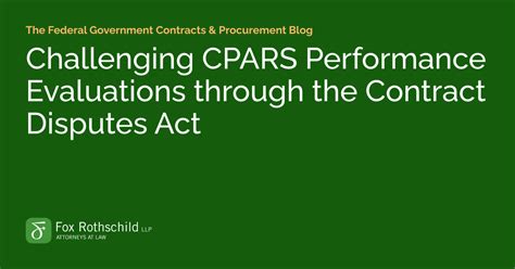 Challenging Cpars Performance Evaluations Through The Contract Disputes
