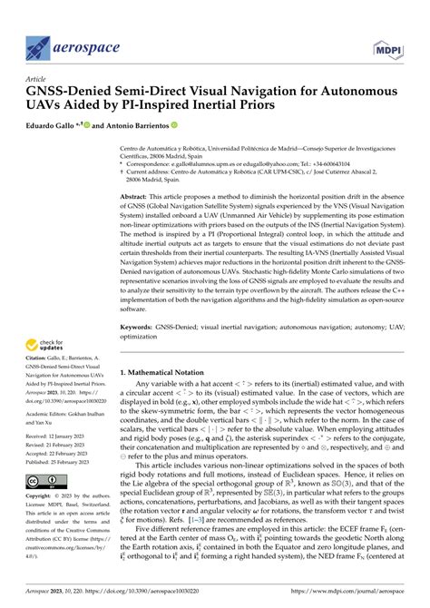 Pdf Gnss Denied Semi Direct Visual Navigation For Autonomous Uavs