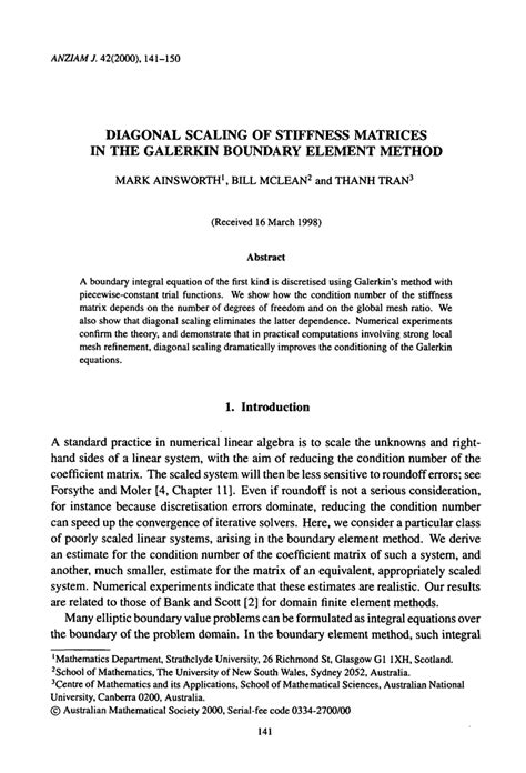 Pdf Diagonal Scaling Of Stiffness Matrices In The Galerkin Boundary