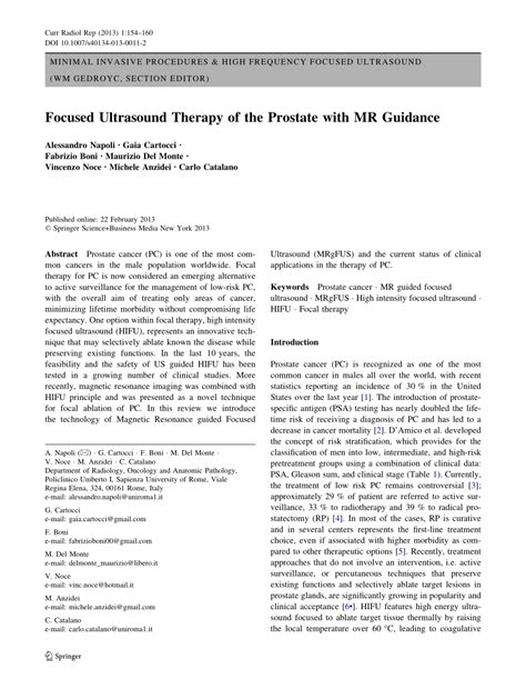 Pdf Focused Ultrasound Therapy Of The Prostate With Mr Guidance