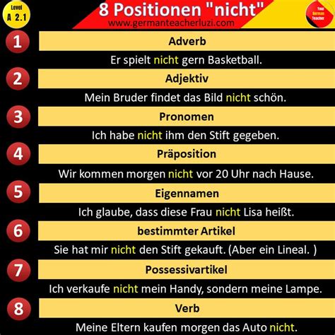 8 Positions For Nicht German Language Learning German Language