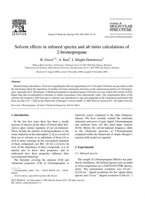 Pdf Solvent Effects In Infrared Spectra And Ab Initio Calculations Of
