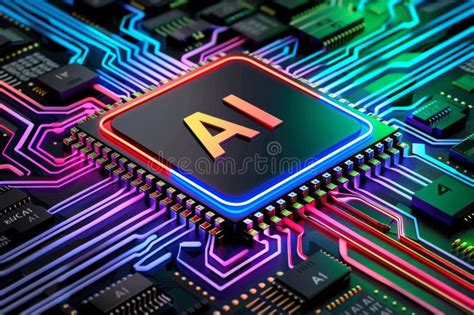 Colorful Ai Processor With Glowing Circuits On Motherboard Vibrant High Tech Illustration Of