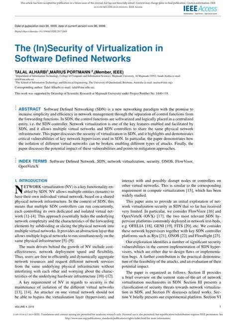 Pdf The In Security Of Virtualization In Software Defined Networks