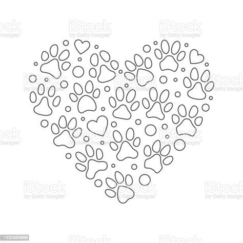 Paw Prints 하트 벡터 간단한 일러스트 레이 션을 얇은 선 스타일로 가축에 대한 스톡 벡터 아트 및 기타 이미지 가축