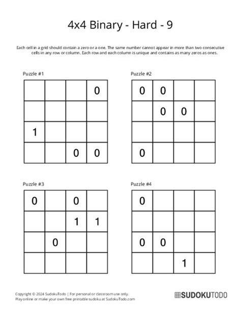 Binary Puzzles Printable