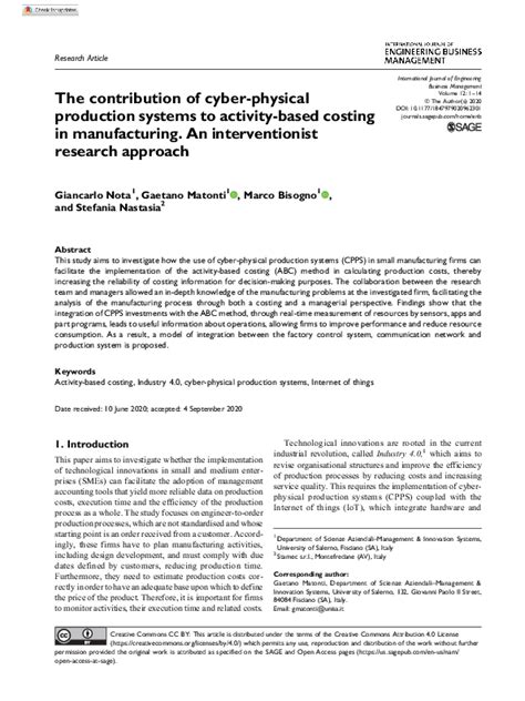 Pdf The Contribution Of Cyber Physical Production Systems To Activity Based Costing In