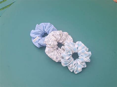 핸드메이드 곱창밴드 세트 시원한 마가렛 블루 슈슈밴드 여성 헤어밴드