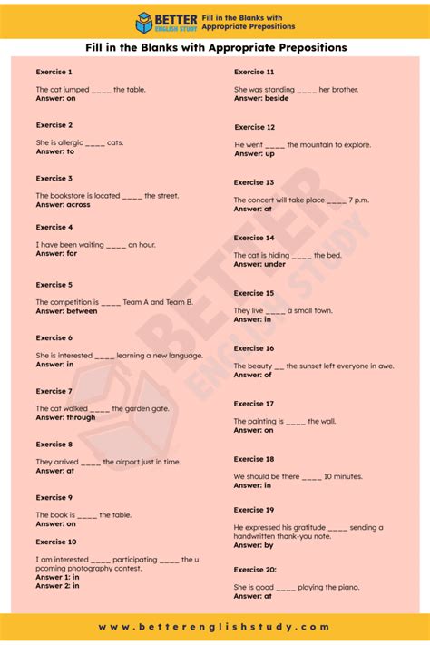 Prepositions Exercises With Answers And Explanations