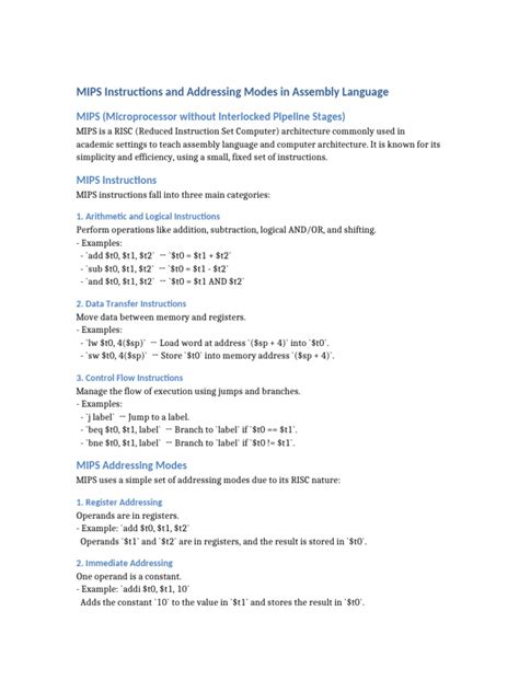Mips Instructions And Addressing Modes Pdf